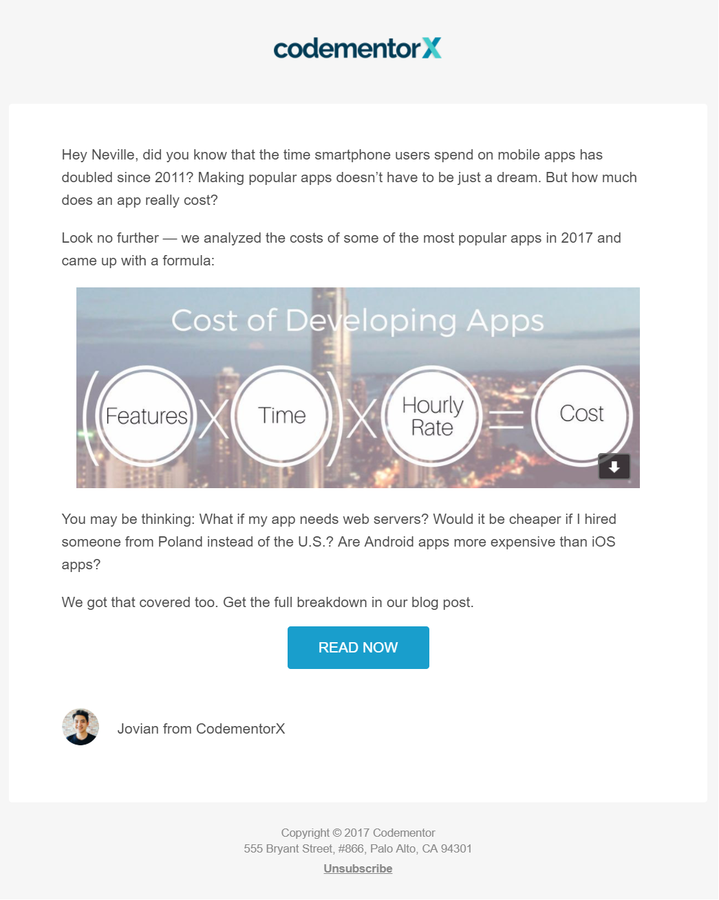 CodeMentor's simple blog notification email | SwipeFile
