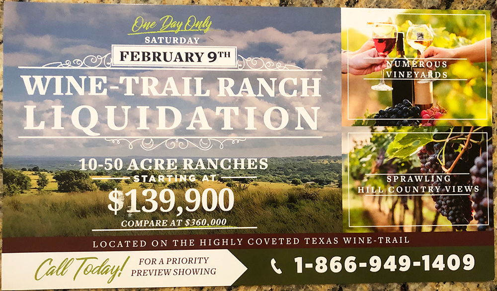 Wine Trail Ranch Liquidation Flyer in Austin | SwipeFile