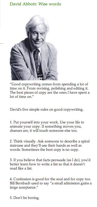 David Abbott 5 Rules of Copywriting | Swipefile