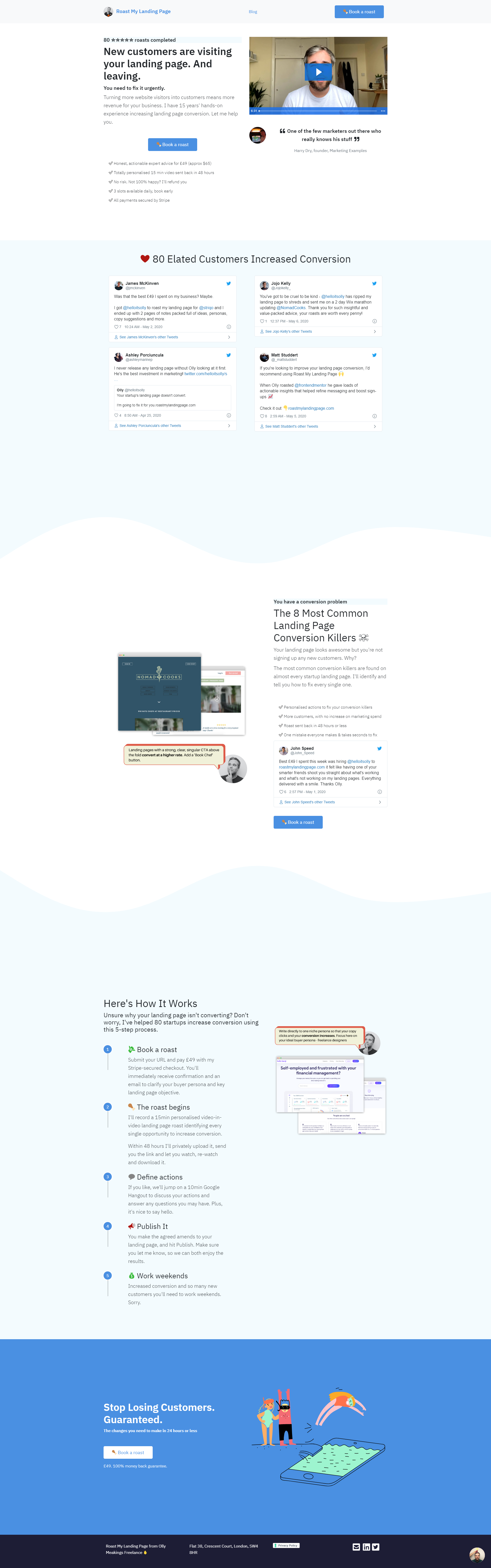 Roast My Landing Page's home page | SwipeFile