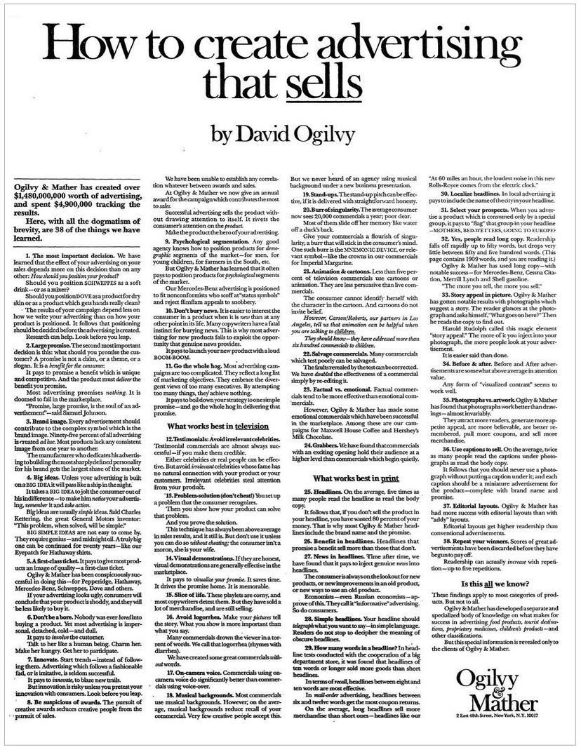 How To Create Advertising That Sells by David Ogilvy | SwipeFile