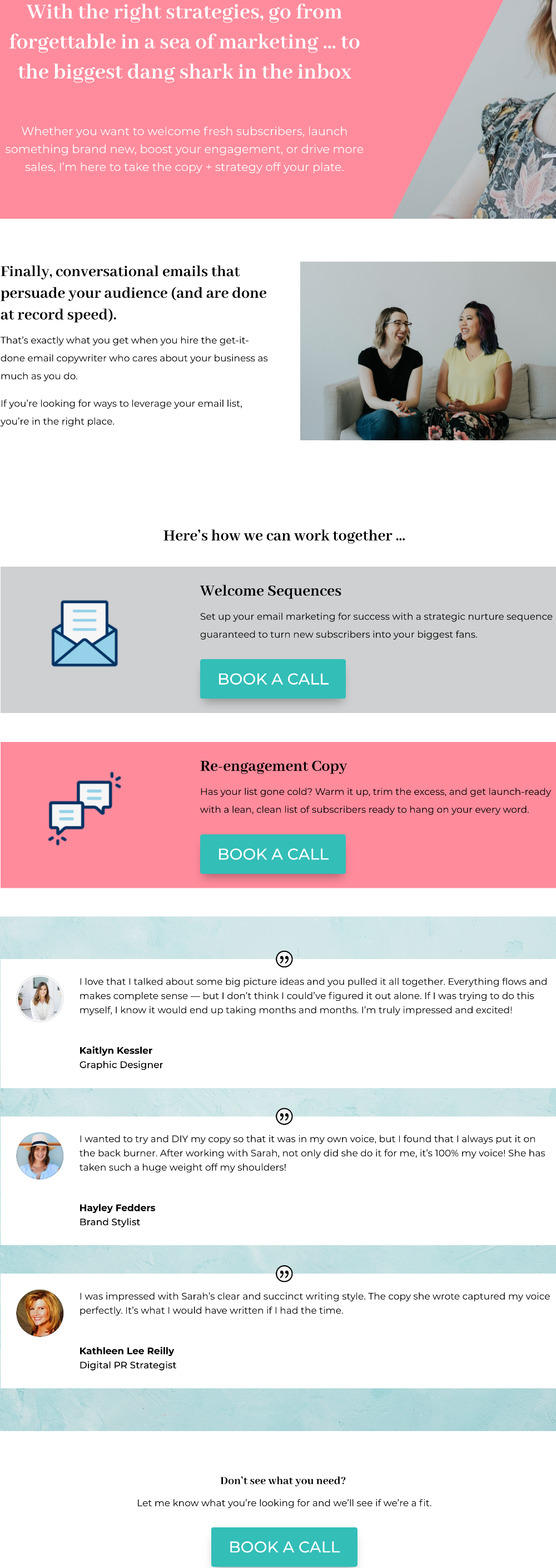 Sarah Marie Anderson Copywriting Services Page | SwipeFile