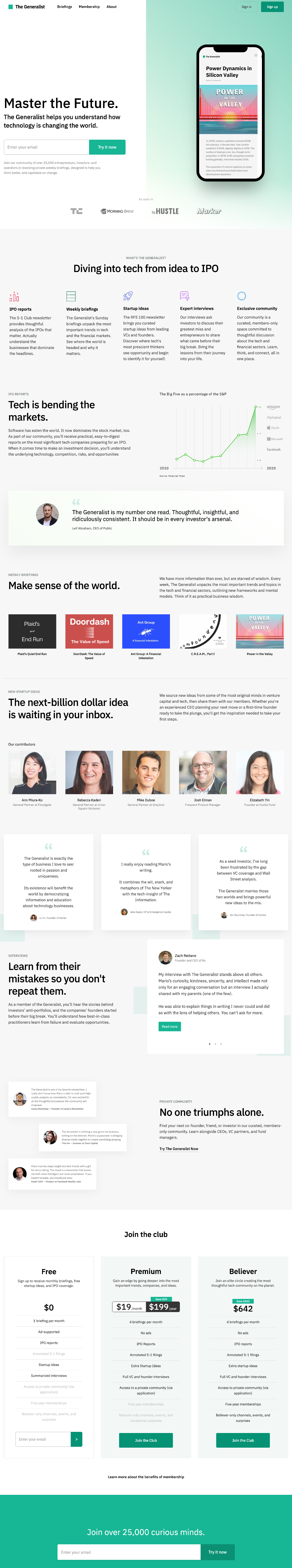 Great Email Newsletter Homepage by The Generalist | SwipeFile