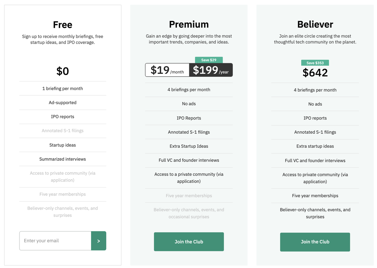 Nice 3-tiered pricing with email signup | SwipeFile