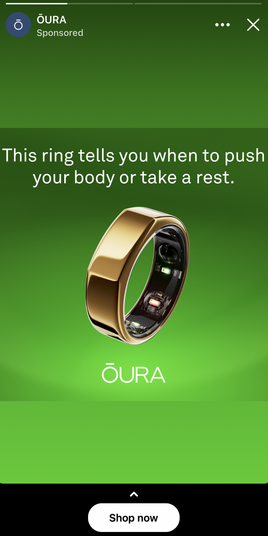This is a clean and clear ad for an Oura Ring. I love the headline and ...