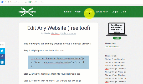 Edit any website javascript trick for mockups | SwipeFile