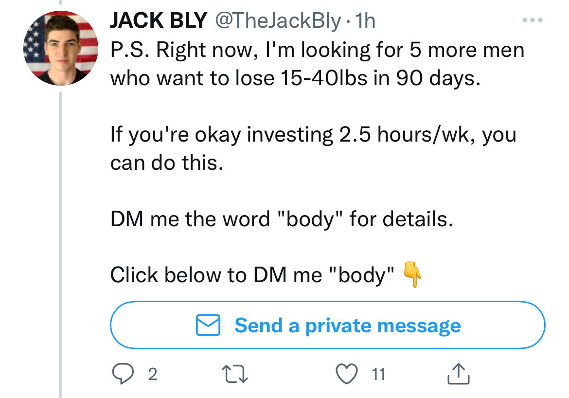 Twitter "DM" Call To Action Example | SwipeFile