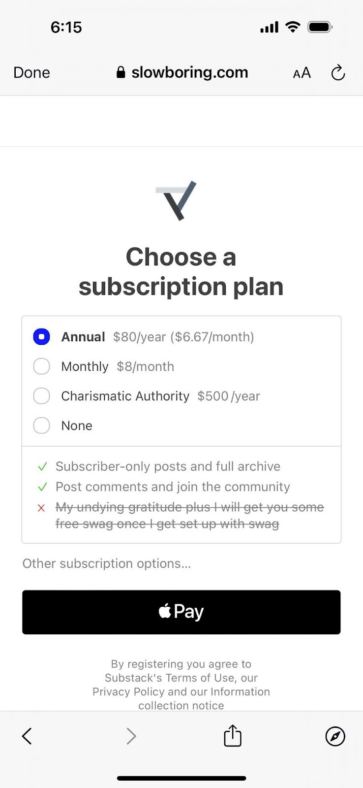 Simple subscription pricing example for newsletter | SwipeFile
