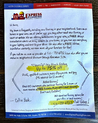 “Handwritten” commercial flooring direct mail flyer | SwipeFile