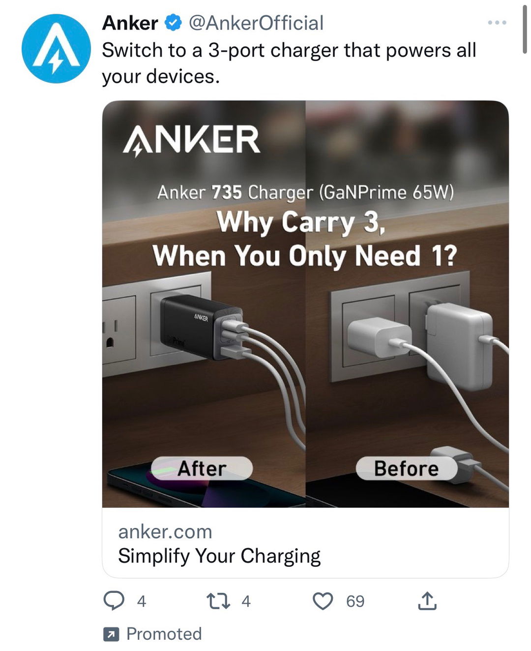 Anker Twitter Ad for Charging Cables | SwipeFile