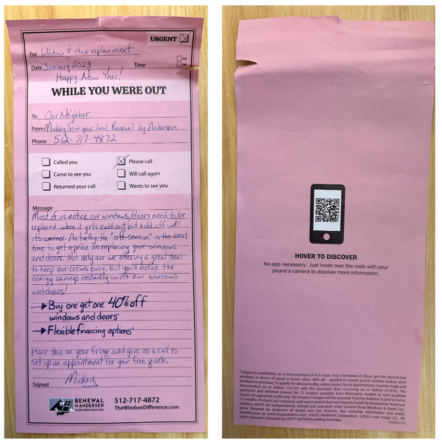 Handwritten door flyer | SwipeFile