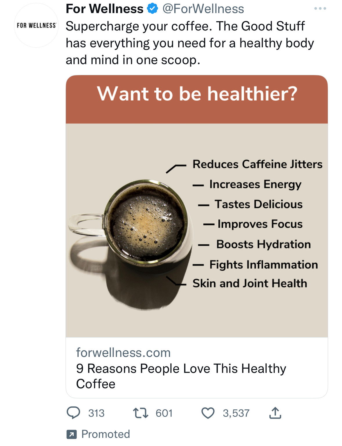 Simple Twitter Ad for a coffee company | SwipeFile