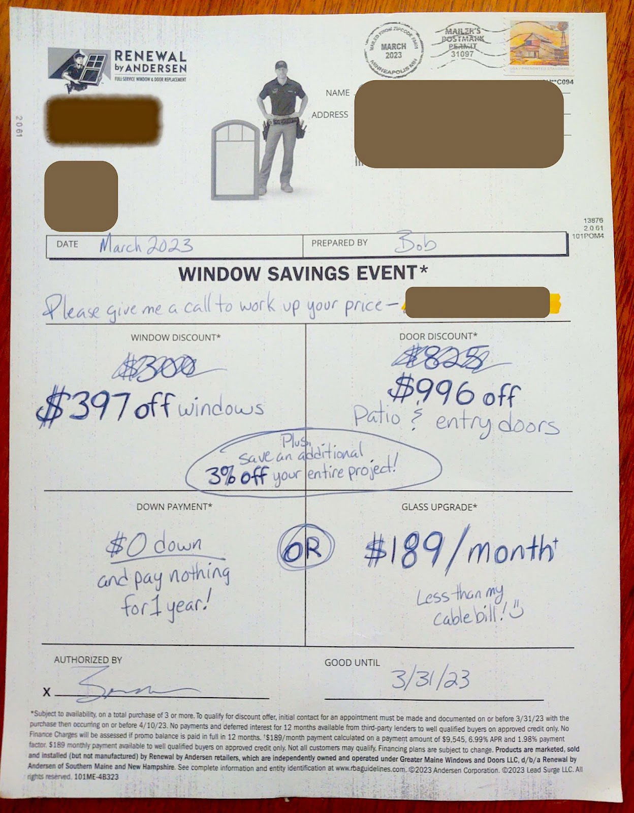 Attention-grabbing Handwritten Window promotion by Andersen | SwipeFile