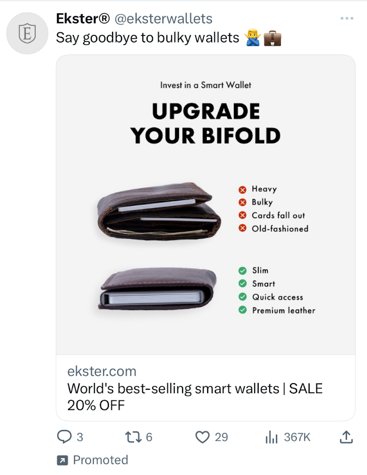 Ekster bifold wallet ad | SwipeFile