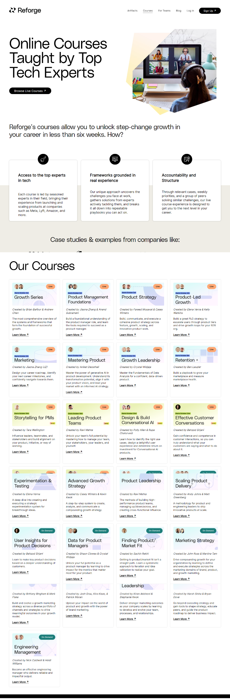 Reforge courses landing page: | SwipeFile