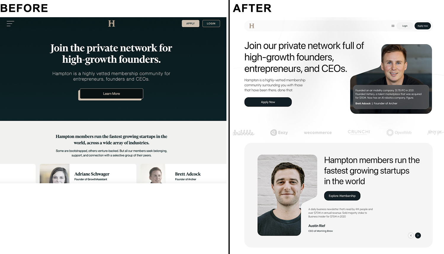 This redesign of Hampton's website rephrased the content, switched to ...