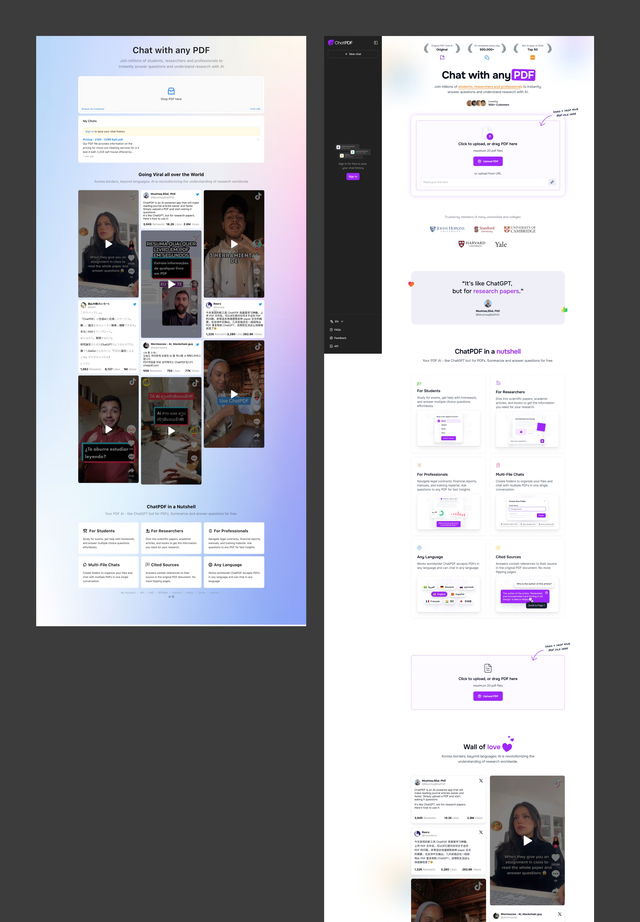 Before and After of Chat with any PDF Sales Page | SwipeFile