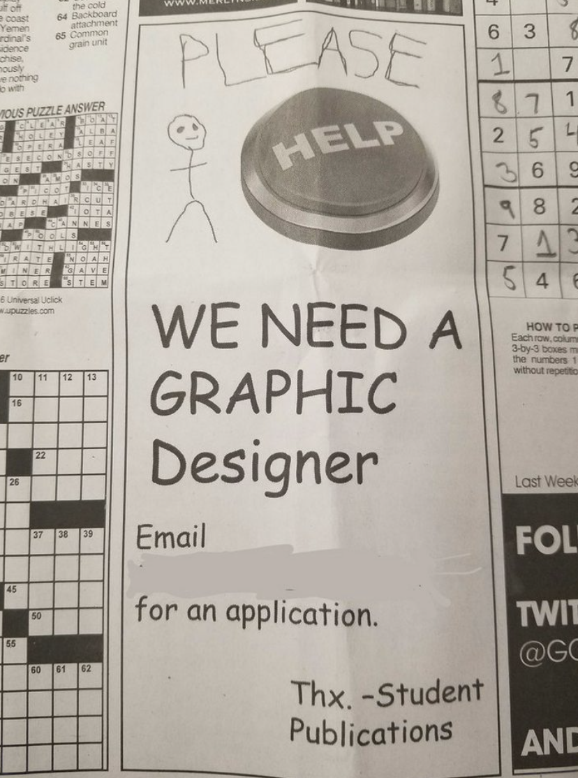 Funny “we need a graphic designer” crappy ad | SwipeFile