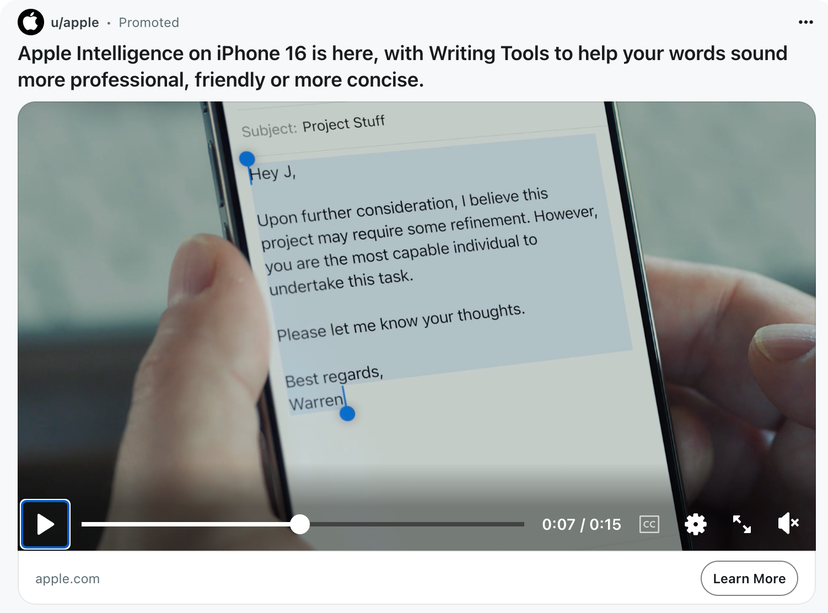 Apple iPhone 16 Reddit Ad | SwipeFile