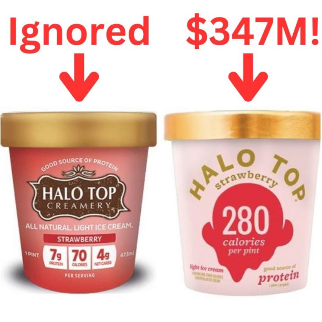Halo Top Ice cream before and after packaging | SwipeFile