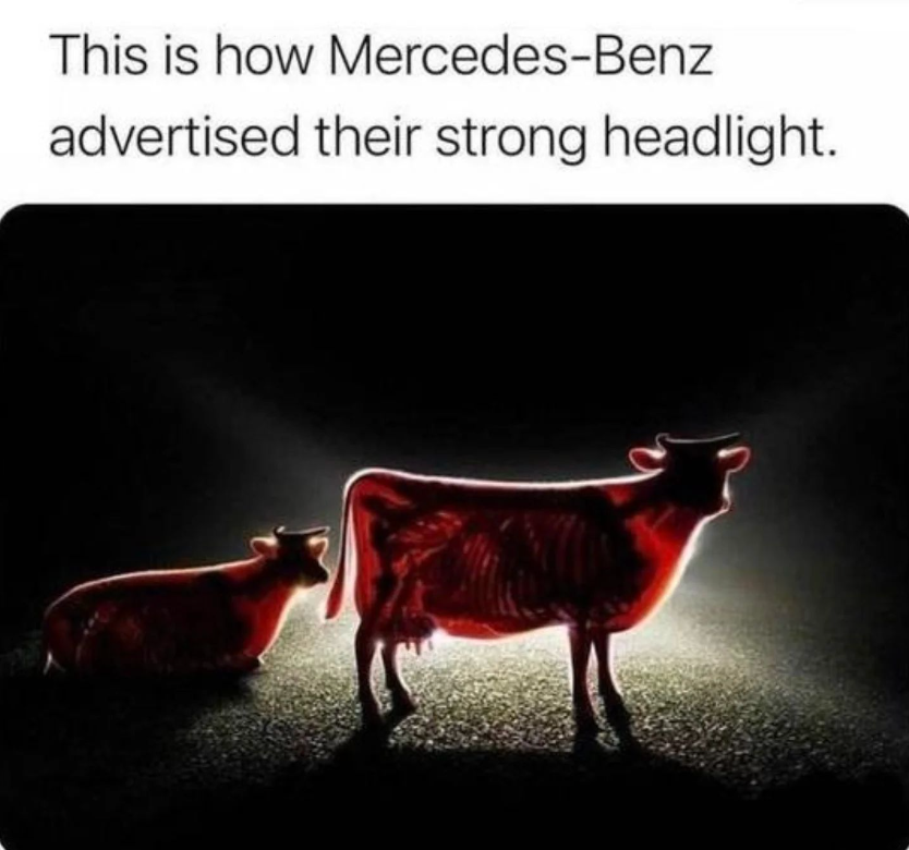 Mercedes-Benz Strong Headlight Cow Ad | SwipeFile