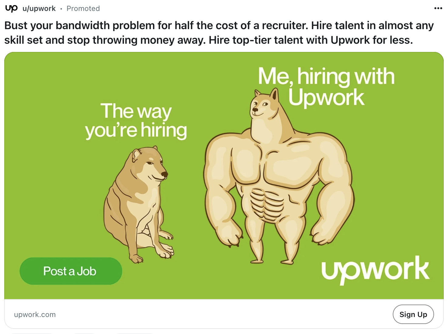 Upwork Meme Ad on Reddit | SwipeFile