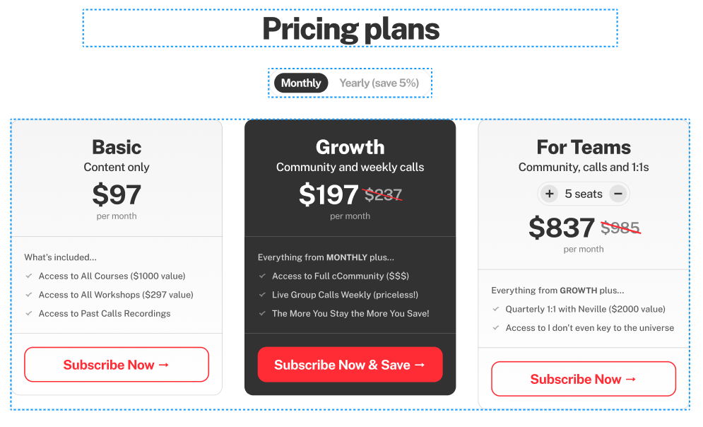 3 Tiered Pricing Mockup with Seat Selector | SwipeFile