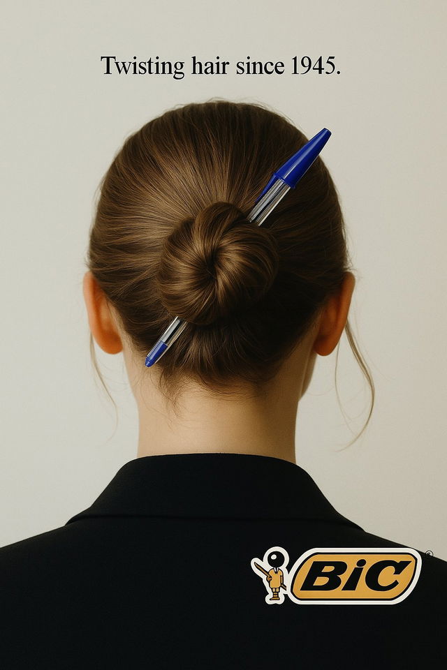 AI generated BIC "Pencil Hair Tie" ad | Swipefile