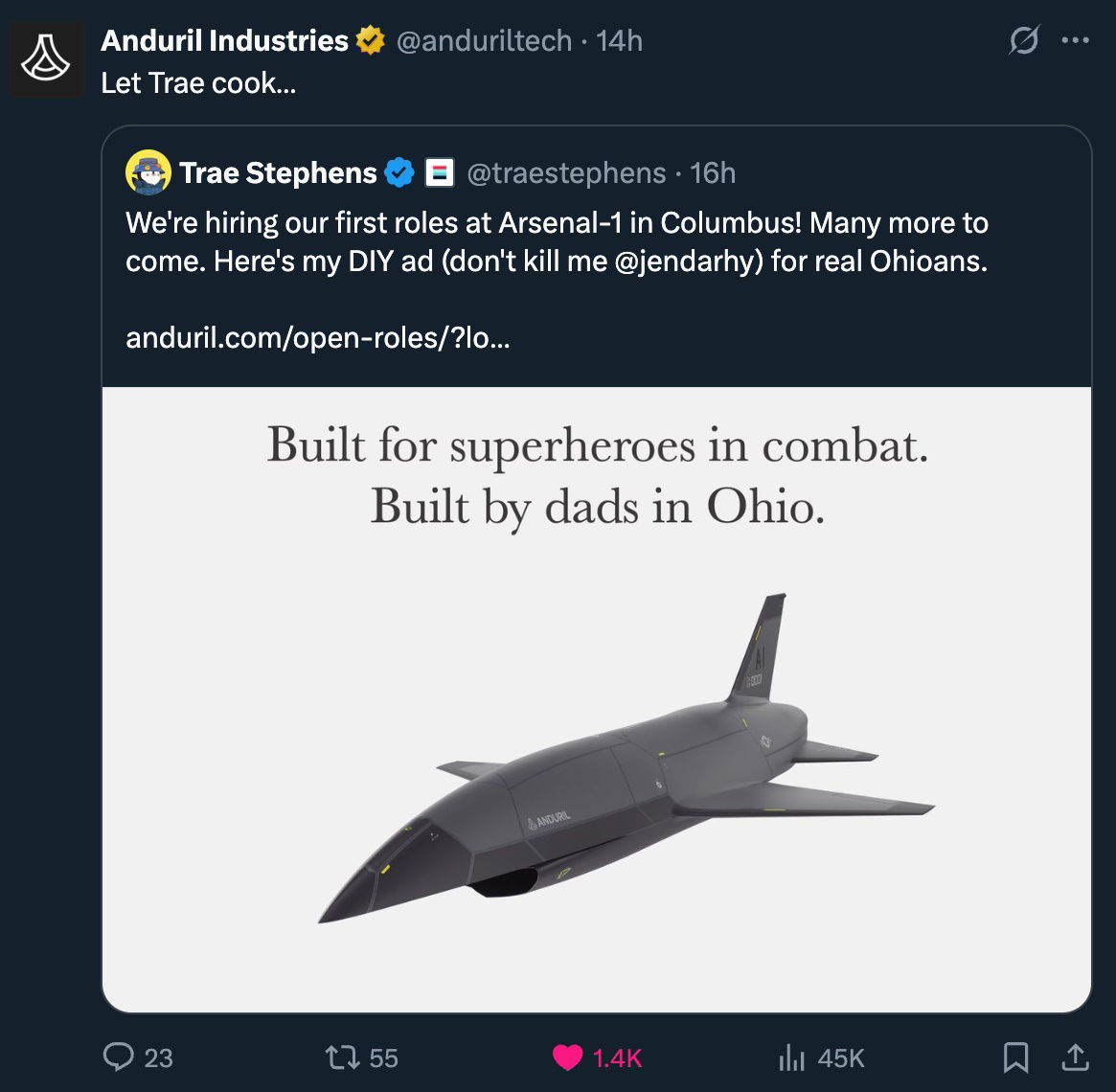 Cool Anduril autonomous warplane hiring ad | Swipefile