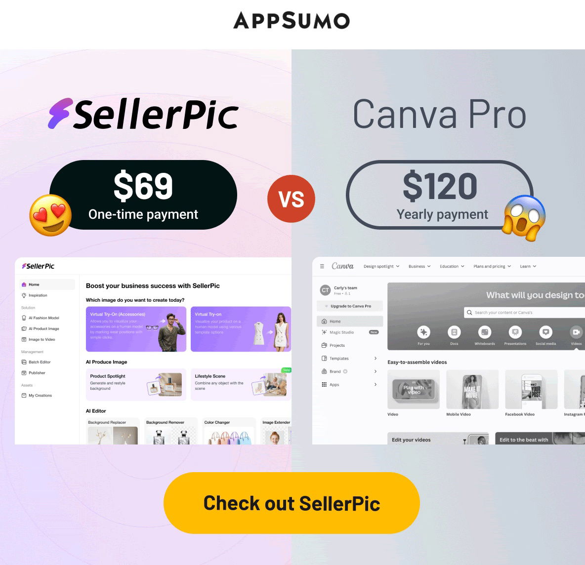 Seller Pic vs Canva Comparison Ad | SwipeFile