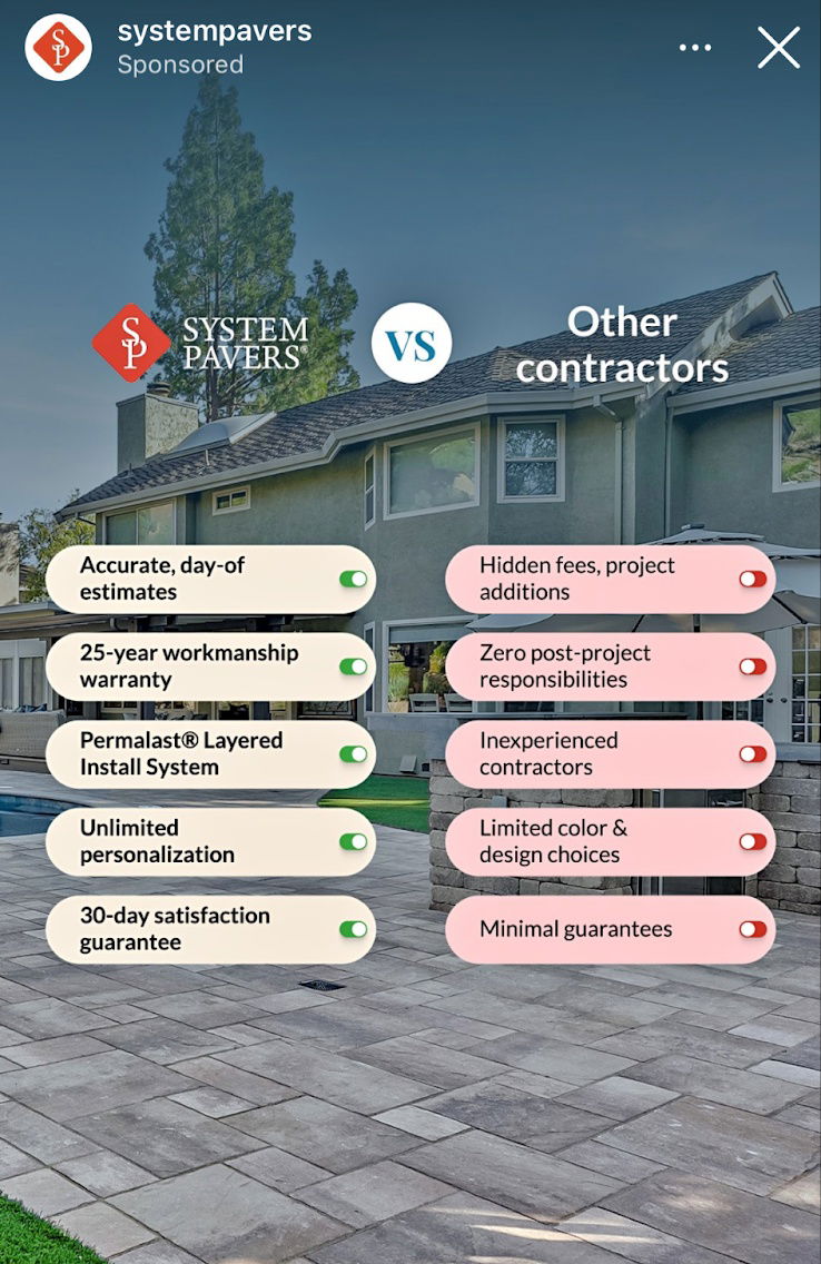 Us VS Them ad for a contractor | SwipeFile