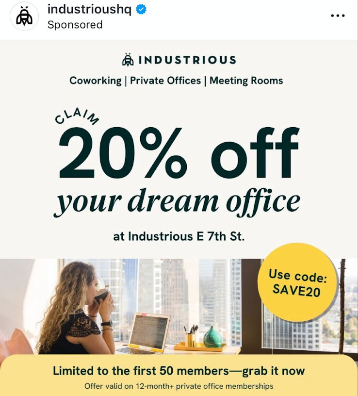 Co-working 20% off CTA | SwipeFile