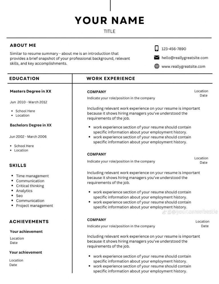 Simple Resume Outline Template | Swipefile