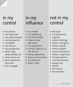 What is in my control, my influence and what is not in my control ...