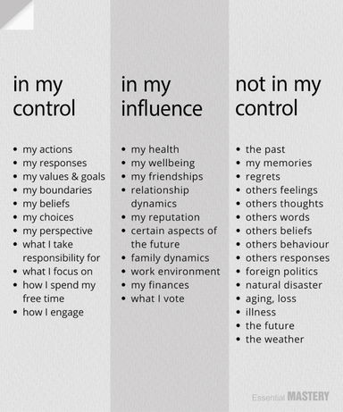 What is in my control, my influence and what is not in my control ...