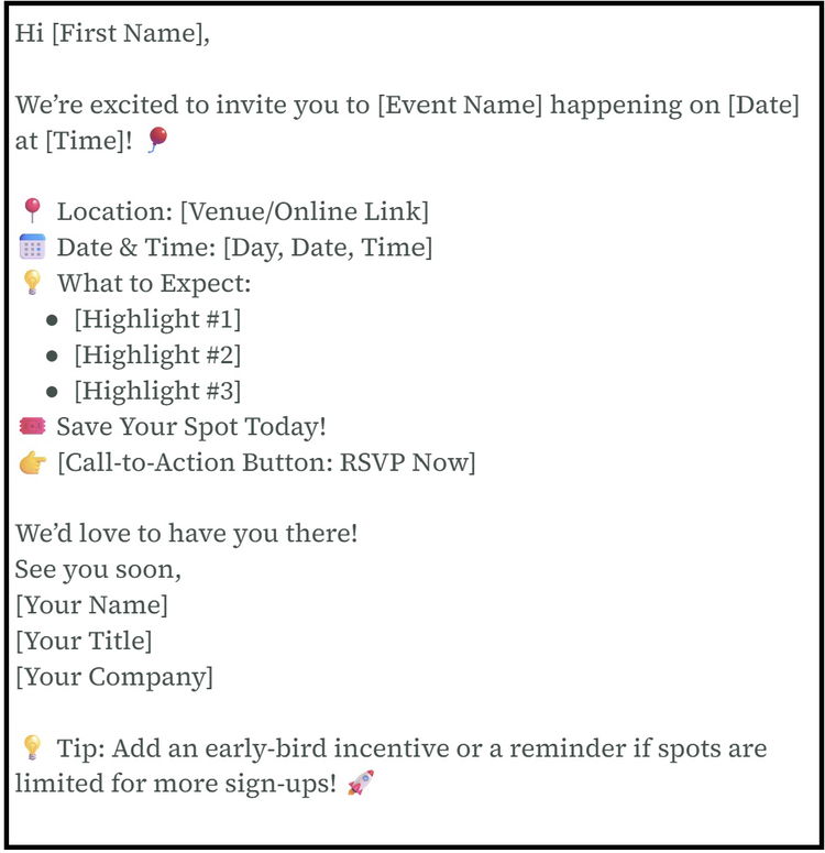 Simple Event Email Template | Swipefile