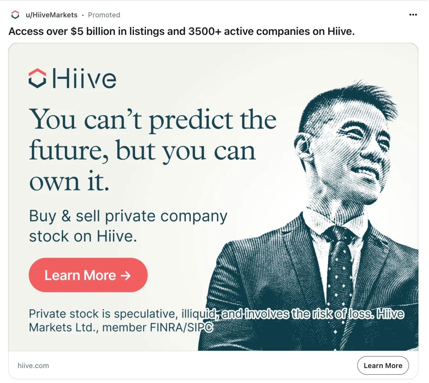 Hiive Buy Private Company Stock Reddit Ad | SwipeFile