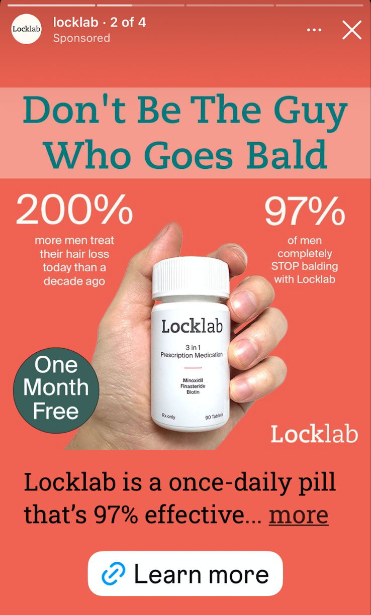LockLab "Don't be the guy who goes bald" ad | Swipefile