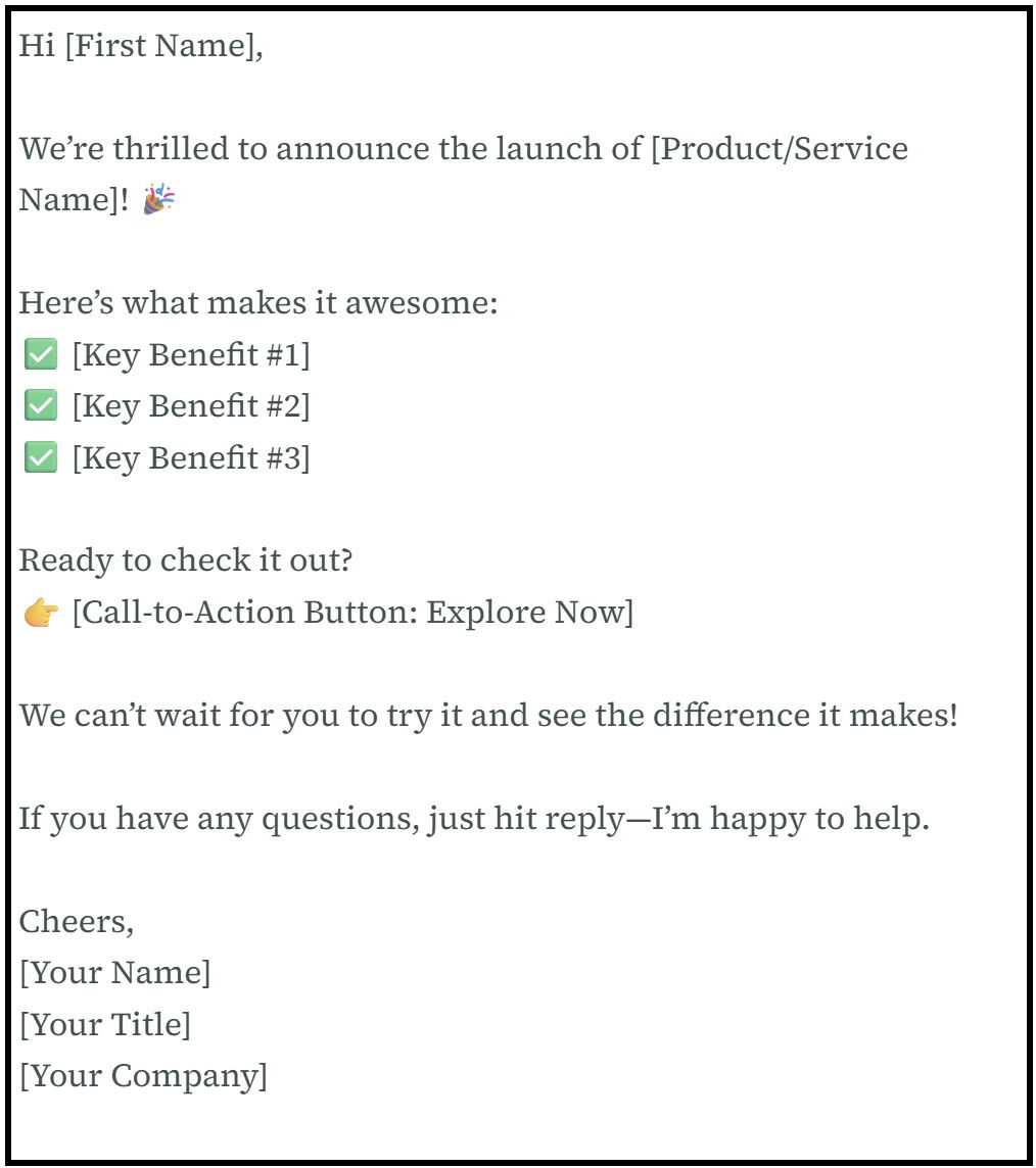Simple Launch Email Template to Fill Out | SwipeFile