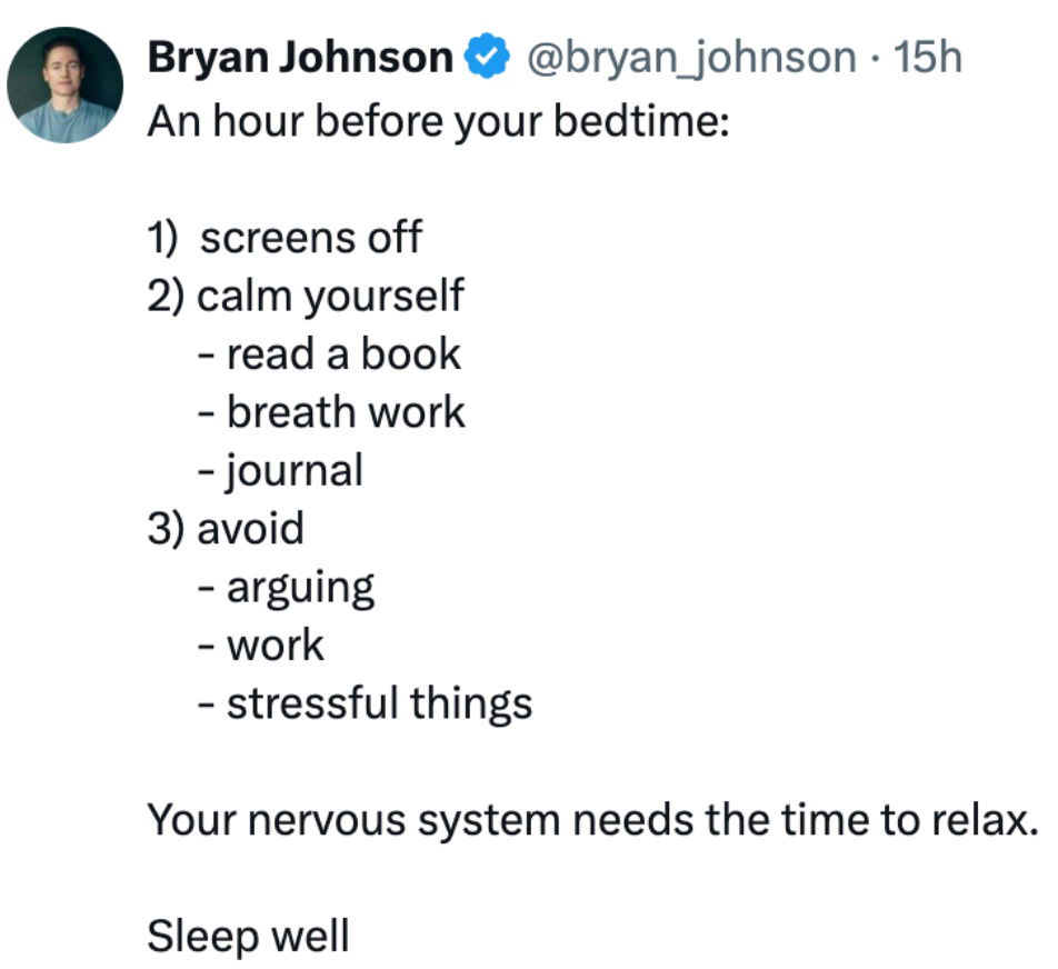 Sleep advice from Bryan Johnson | SwipeFile