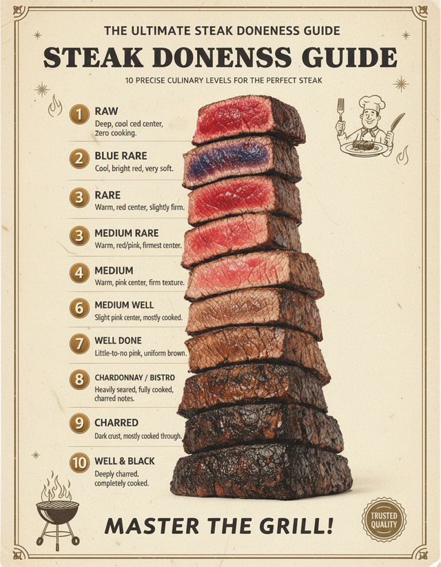 Steak Doneness Cheat Sheet: 10 Visual Levels | Swipefile